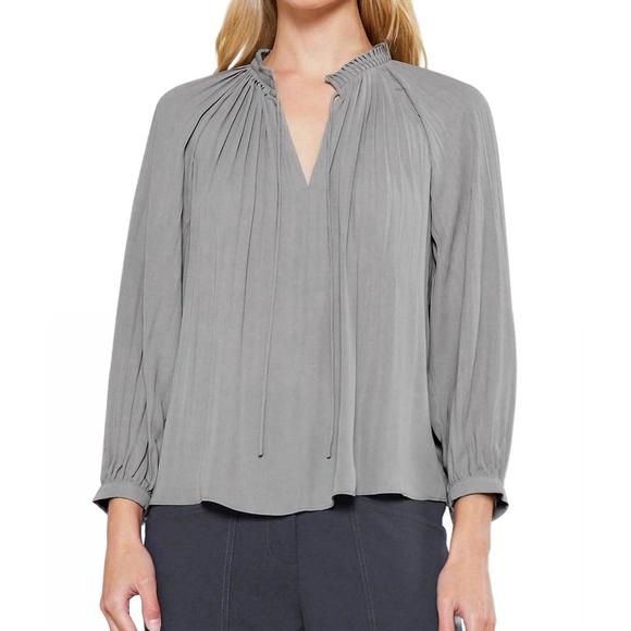 Current Air | Tops | New Current Air Split Neck Pleated Blouse In Slate ...